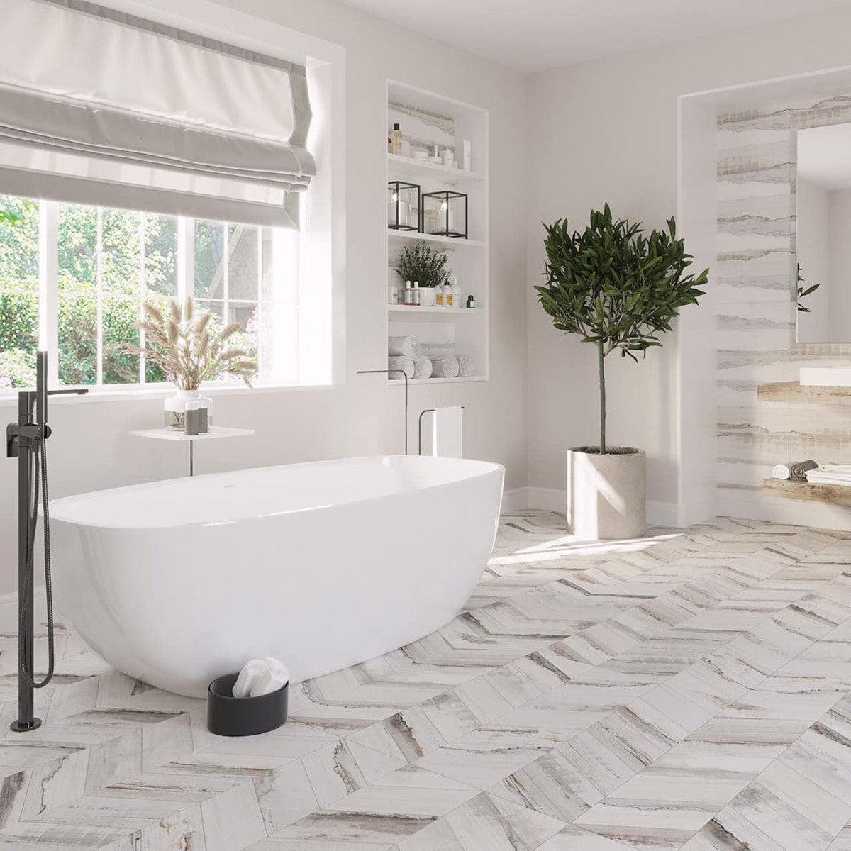 Spiga Olson Blanco Wood-Look Chevron Porcelain Tile