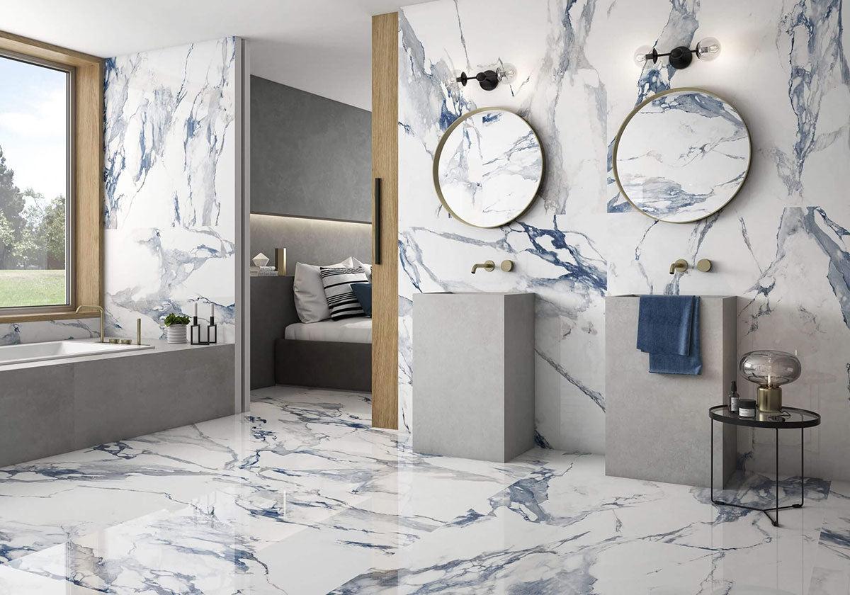 Square Crash Blue 24x24 Polished Porcelain Tile | Happy Floors