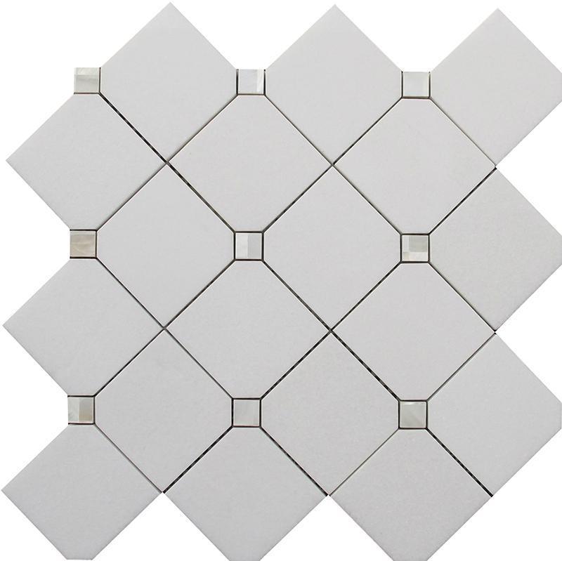 Square Rhombus Pearl White Thassos Shell Tile | Tile Club