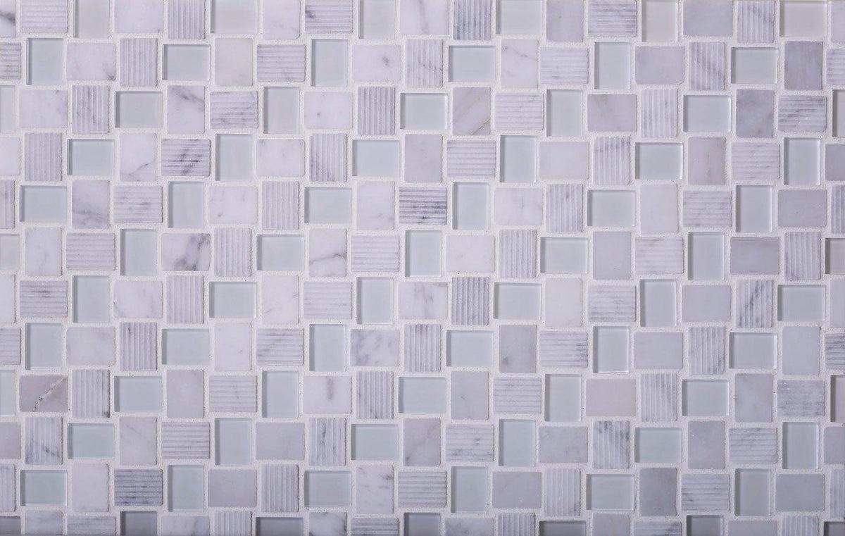 Textured Mini Brick Carrara And Glass Mosaic Tile | Tile Club