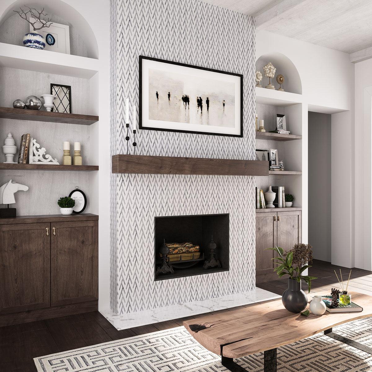 Thassos And Carrara Striped Chevron Mosaic Tile | Tile Club