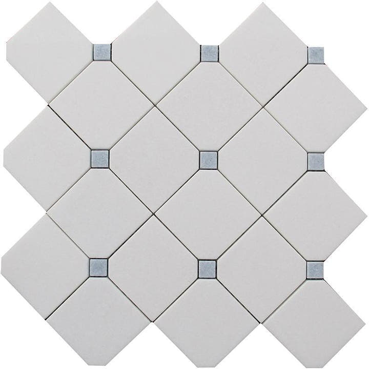 Thassos Diagonal Square and Blue Celeste Marble Tile Sample Swatch ...