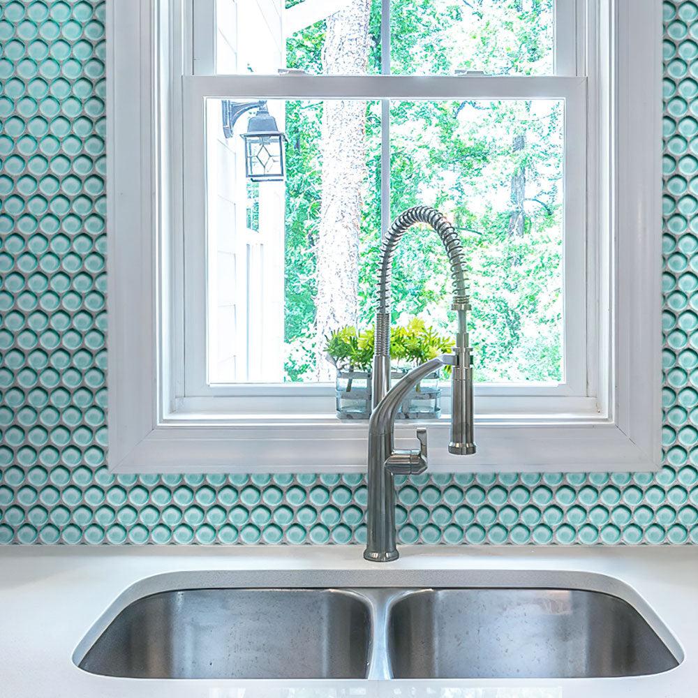 Turquoise Penny Round Glass Tile | Colorful Kitchen, Pool Tiles