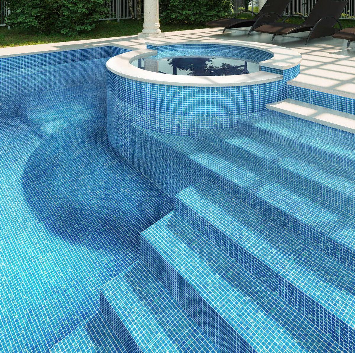 Underwater Blue & White Mixed Squares Glass Pool Tile | Colorful ...