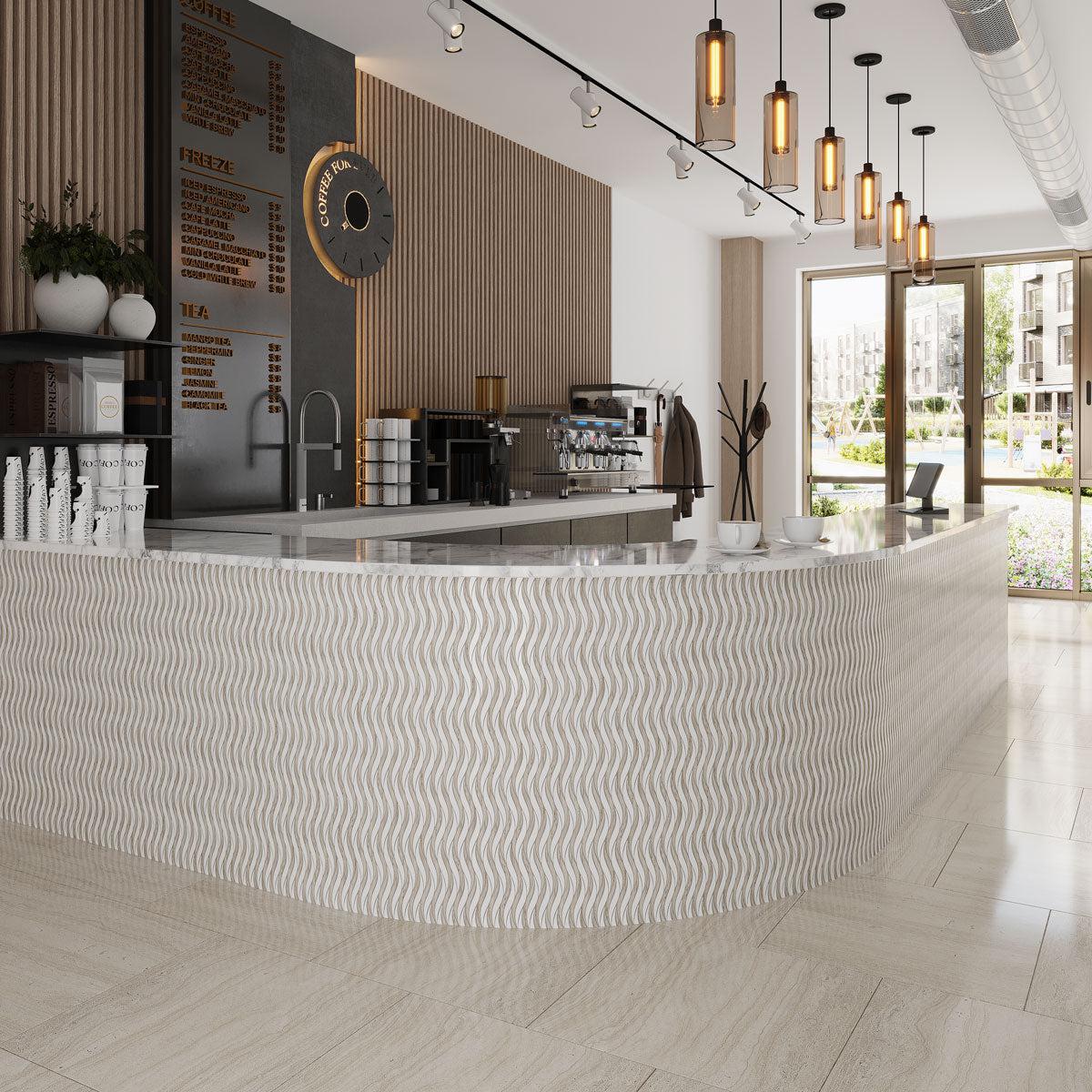 Waves Wooden Beige & Thassos Marble Mosaic Tile | Online Tile Store ...