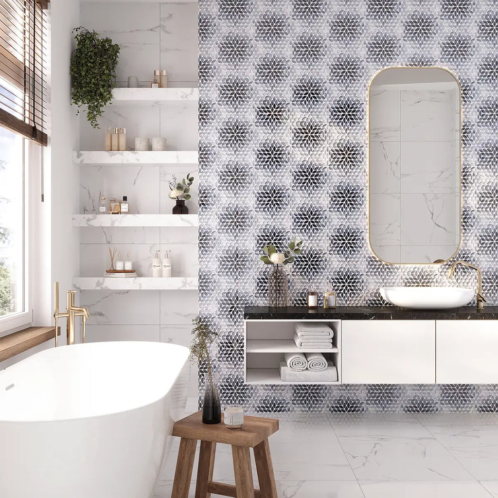 Wildflower Petals Blue Glass Mosaic Tile | Tile Club