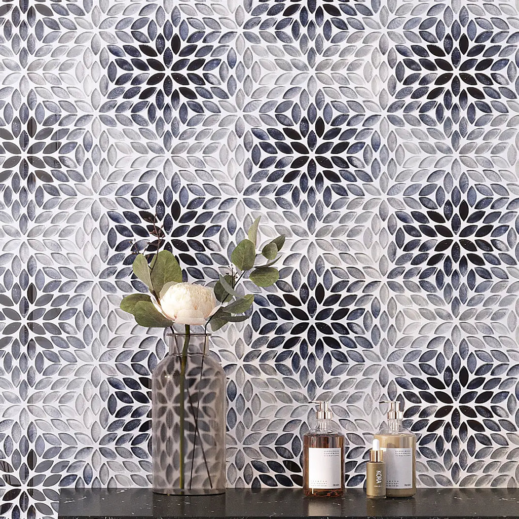 Wildflower Petals Blue Glass Mosaic Tile | Tile Club