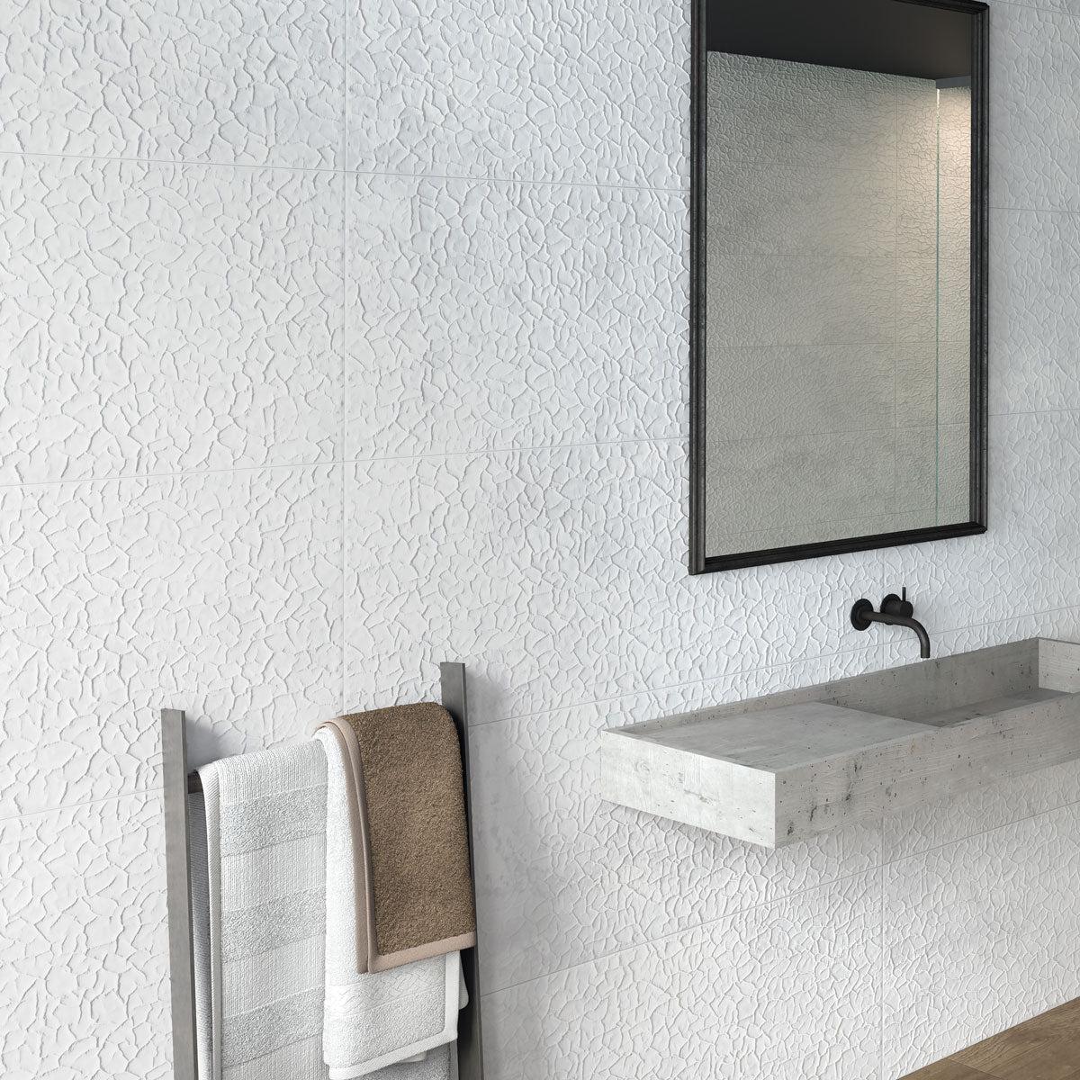 Zinc White Crackle Ceramic Wall Tile 18" x 48" | Tile Club