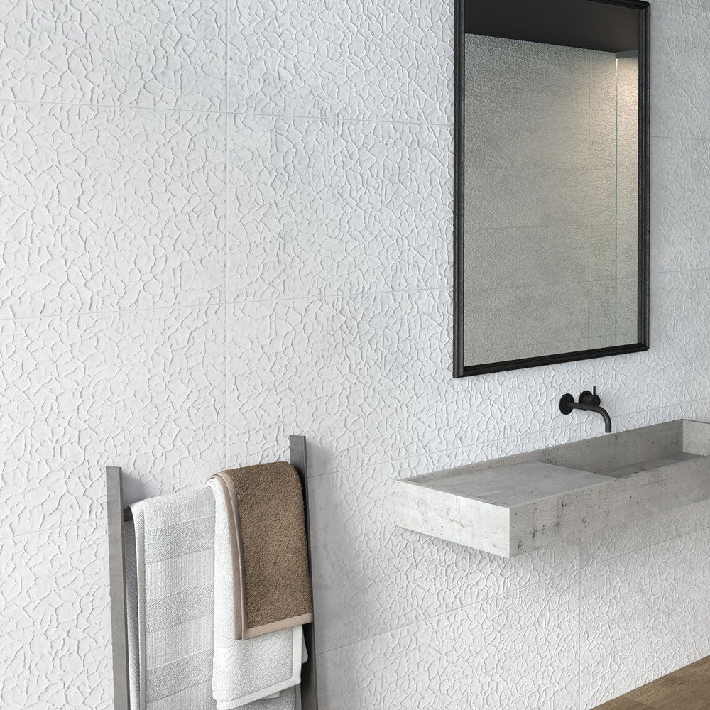 Zinc White Crackle Ceramic Wall Tile 18" x 48" | Tile Club